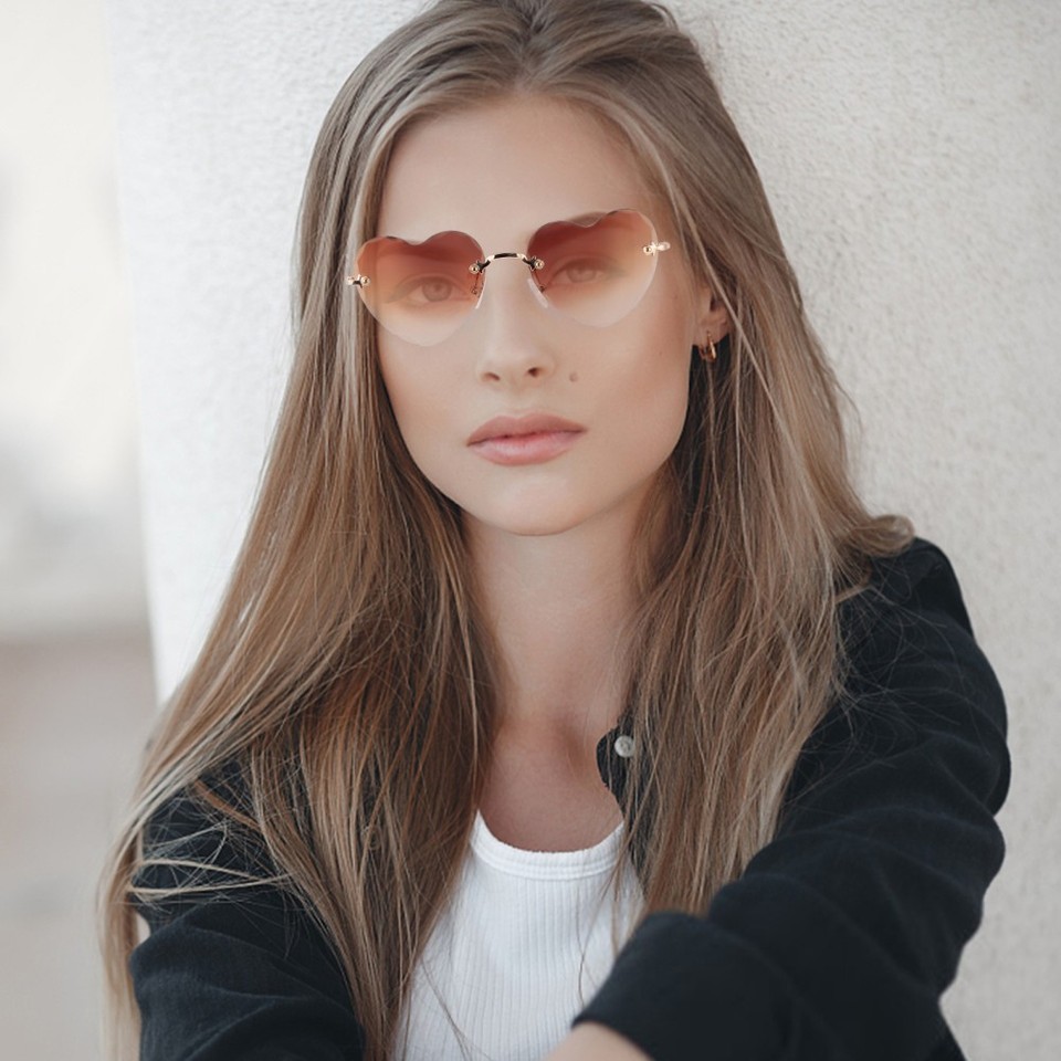 1pc Frameless Thick Edges Sunglasses Wave Heart Shape Fashion ...