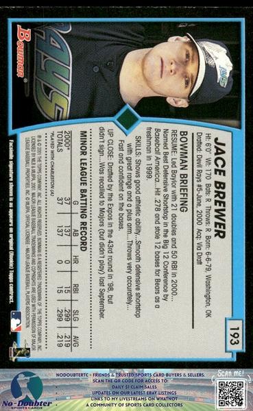 2001 Bowman #193 Jace Brewer Tampa Bay Devil Rays 01.BM | eBay