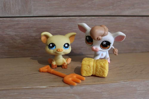 Littlest Pet Shop, #475 Pig #476 Cow, Gen 2, Petting Zoo Line, HASBRO ...