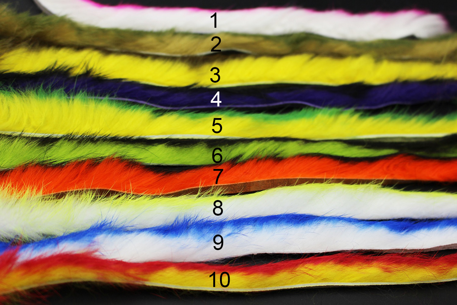 10 Colors Double Color Rabbit Zonker Strips Straight Cut Bass Fly Tying ...