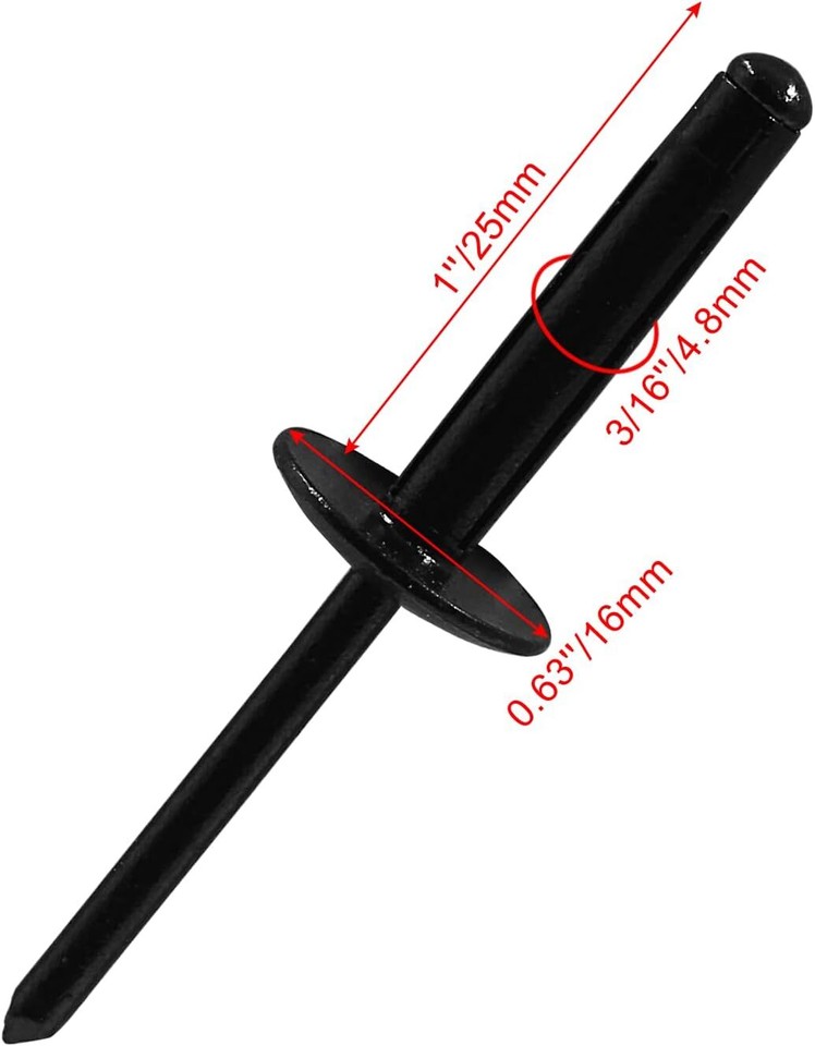 50Pcs Black Aluminum Tri-Fold Exploding Pop Rivets 3/16 Large Flange,3/ ...