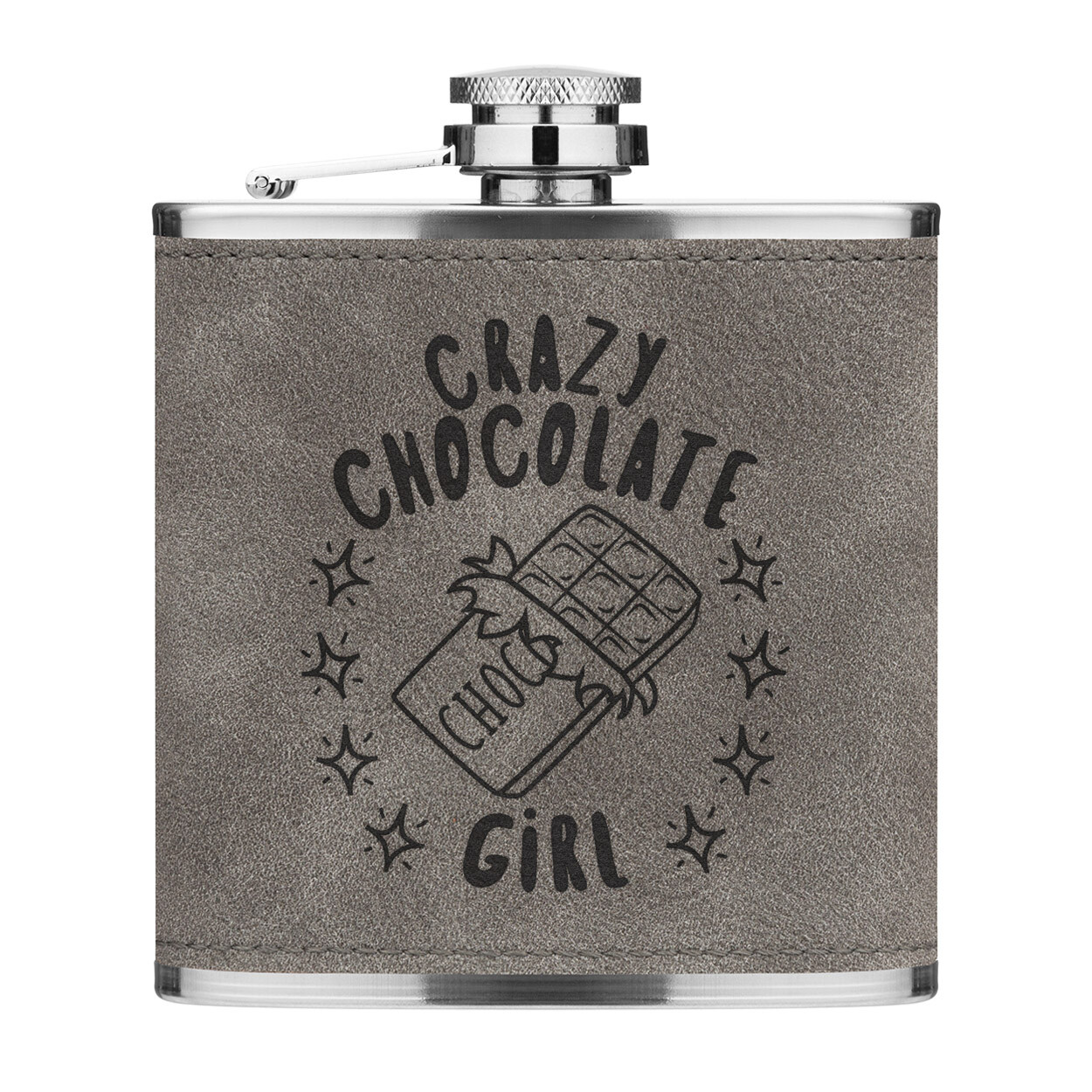 Crazy Chocolate Girl Stars 6oz PU Leather Hip Flask Grey Daughter Kids ...