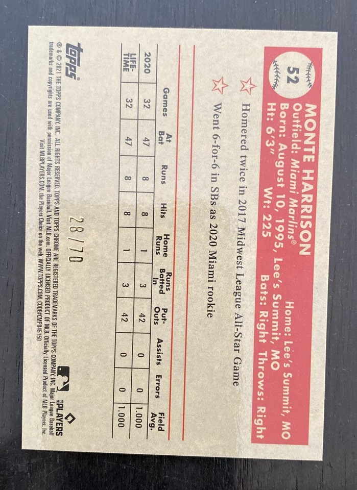 2021 Topps Chrome platinum #52 Monte Harrison Mini-Diamonds #’D /70 | eBay