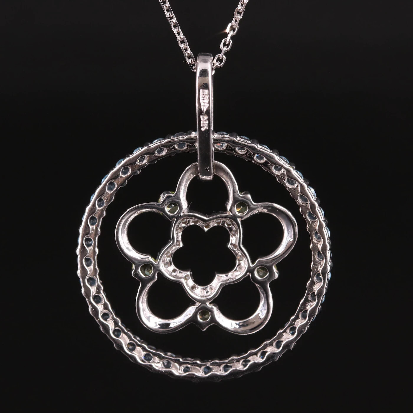 14K Gold Sky Blue Topaz, Peridot and Diamond Flower P… - Gem