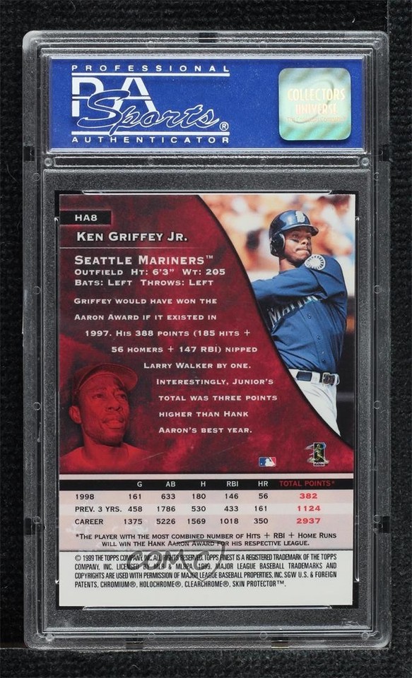 1999 Topps Finest Hank Aaron Award Contenders Ken Griffey Jr #HA8 PSA 9 ...