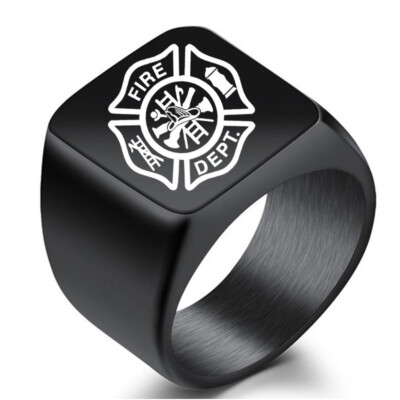 Fire Department Sign Firefighter Ring Stainless Steel Fireman Biker ...