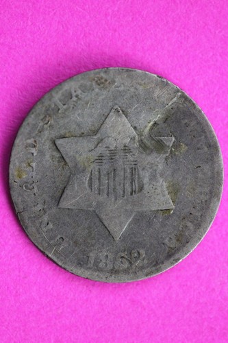 1852 Trime 3 Three Cent Silver Dime Low Grade Bent Filler Exact Coin ...