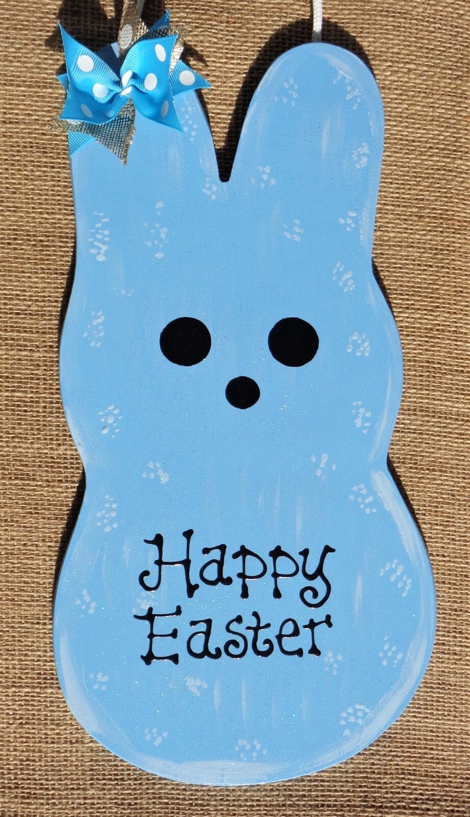 Glittered HAPPY EASTER BUNNY Door SIGN Wall Hanger Plaque Rabbit Spring ...