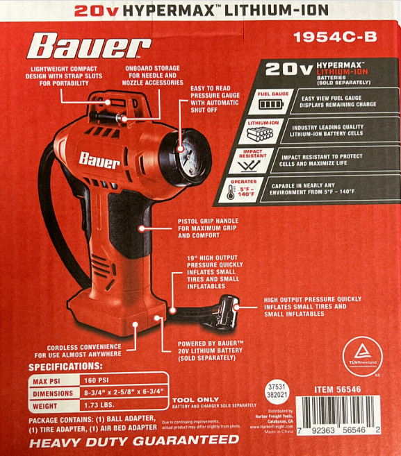 NEW*BAUER 20V Hypermax Cordless 0-160 PSI Power Inflator TOOL ONLY | eBay