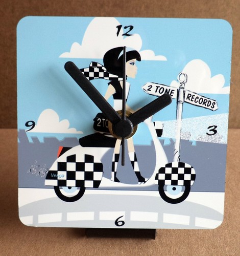 2 Tone Clock, Scooter Girl Clock, Ska Reggae Two Tone Scooter Desk ...