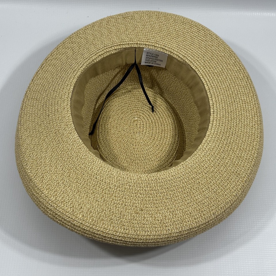Panama Hat Mens 7 1/8 Beige Straw Wide Brim Adjustable Summer Sun 57cm ...