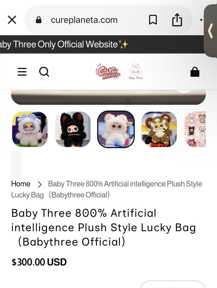 Authentic Baby Three 800% Artificial Intelligence Plush Confirmed- US ...