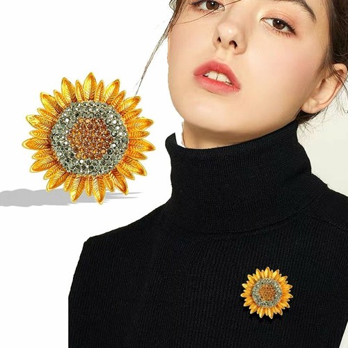 Fashion Sweet Crystal Sunflower Brooch Pin Women Collar Lapel Corsage ...