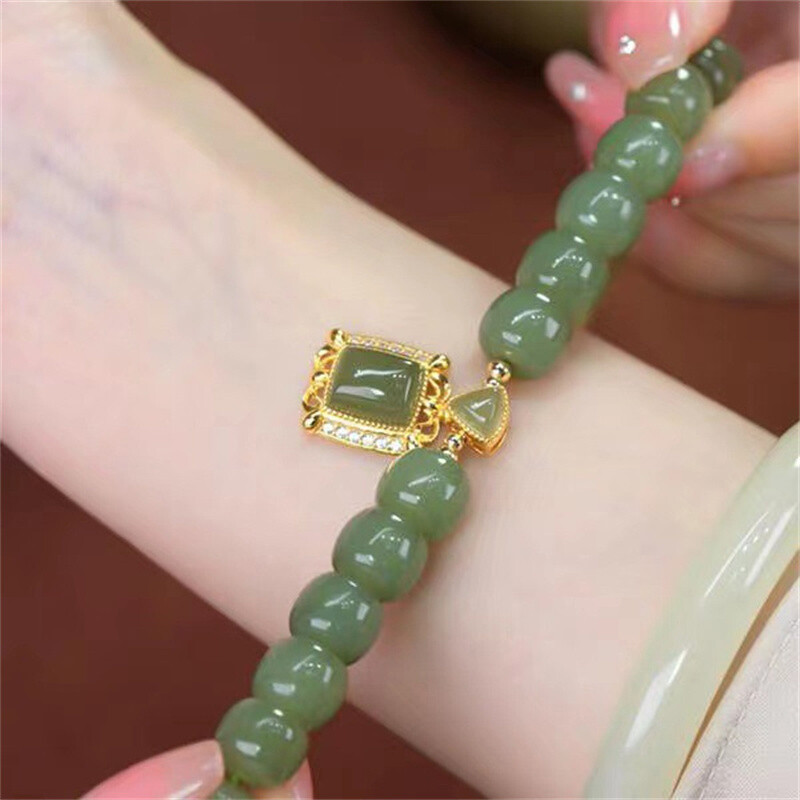 New Retro Imitation Jade Pendant Beaded Bracelet Fashion Women Elegant ...