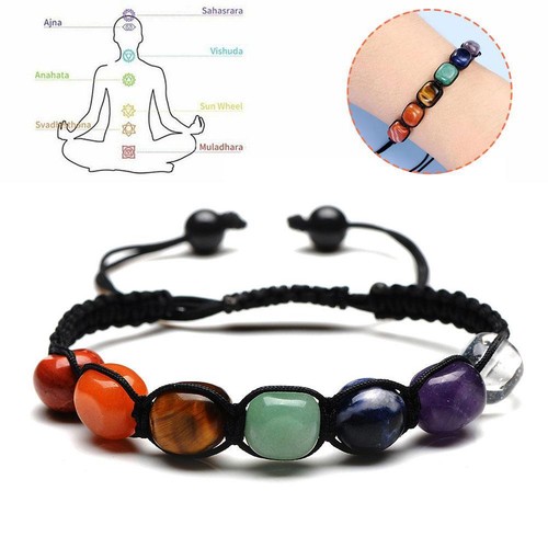 7 Chakra Bead Crystal Gemstone Bracelet Anxiety Stone UK Reiki Jewell ...