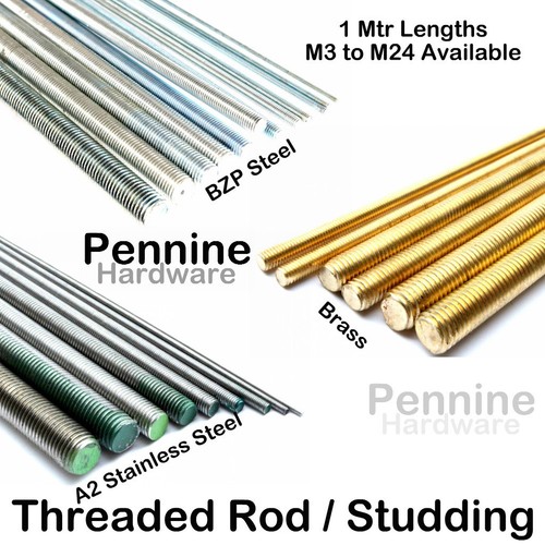 Brass BZP Stainless Steel Studding THREADED ROD Bar Studs 1 MTR Long | eBay
