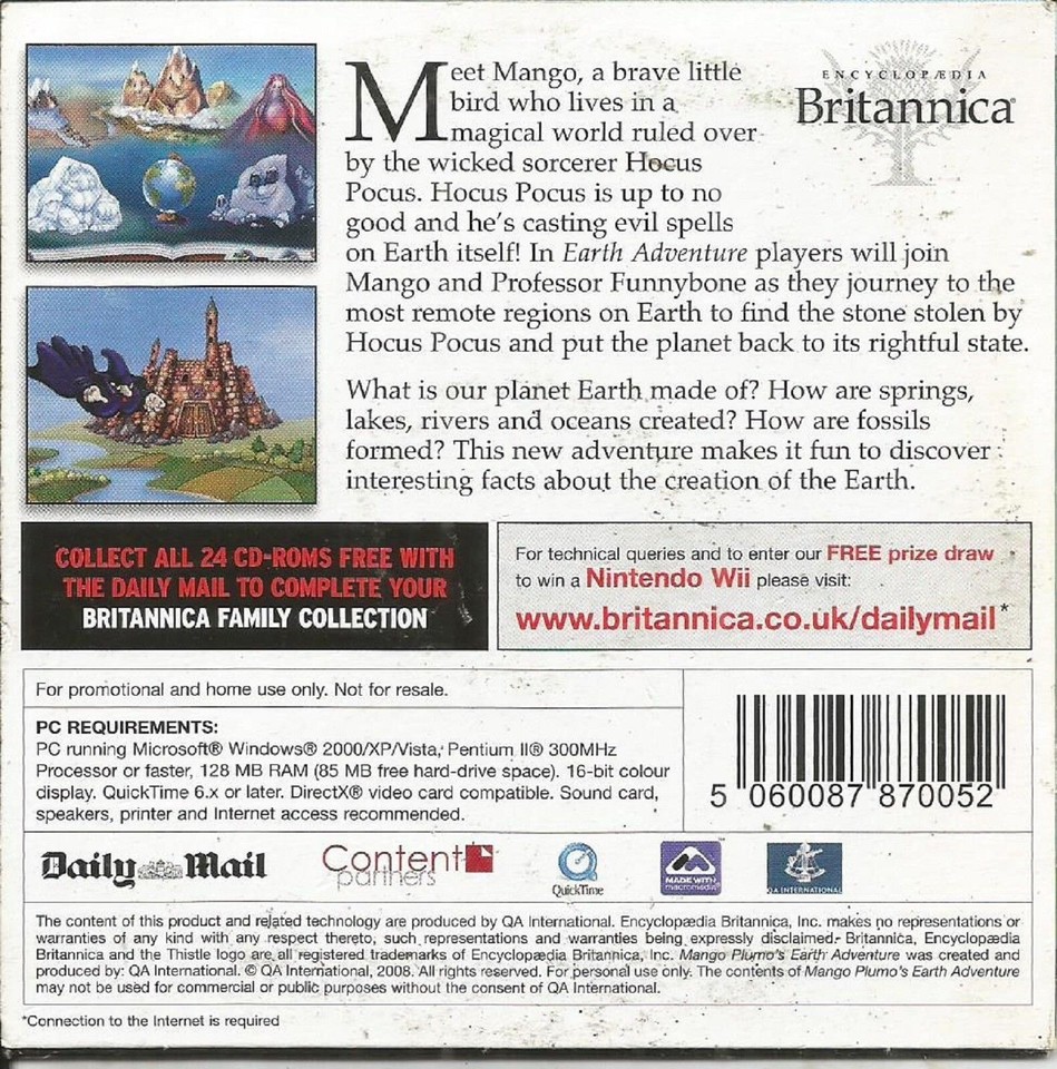 MANGO PLUMO'S EARTH ADVENTURE – PROMO PC CD-ROM (2008) | eBay UK
