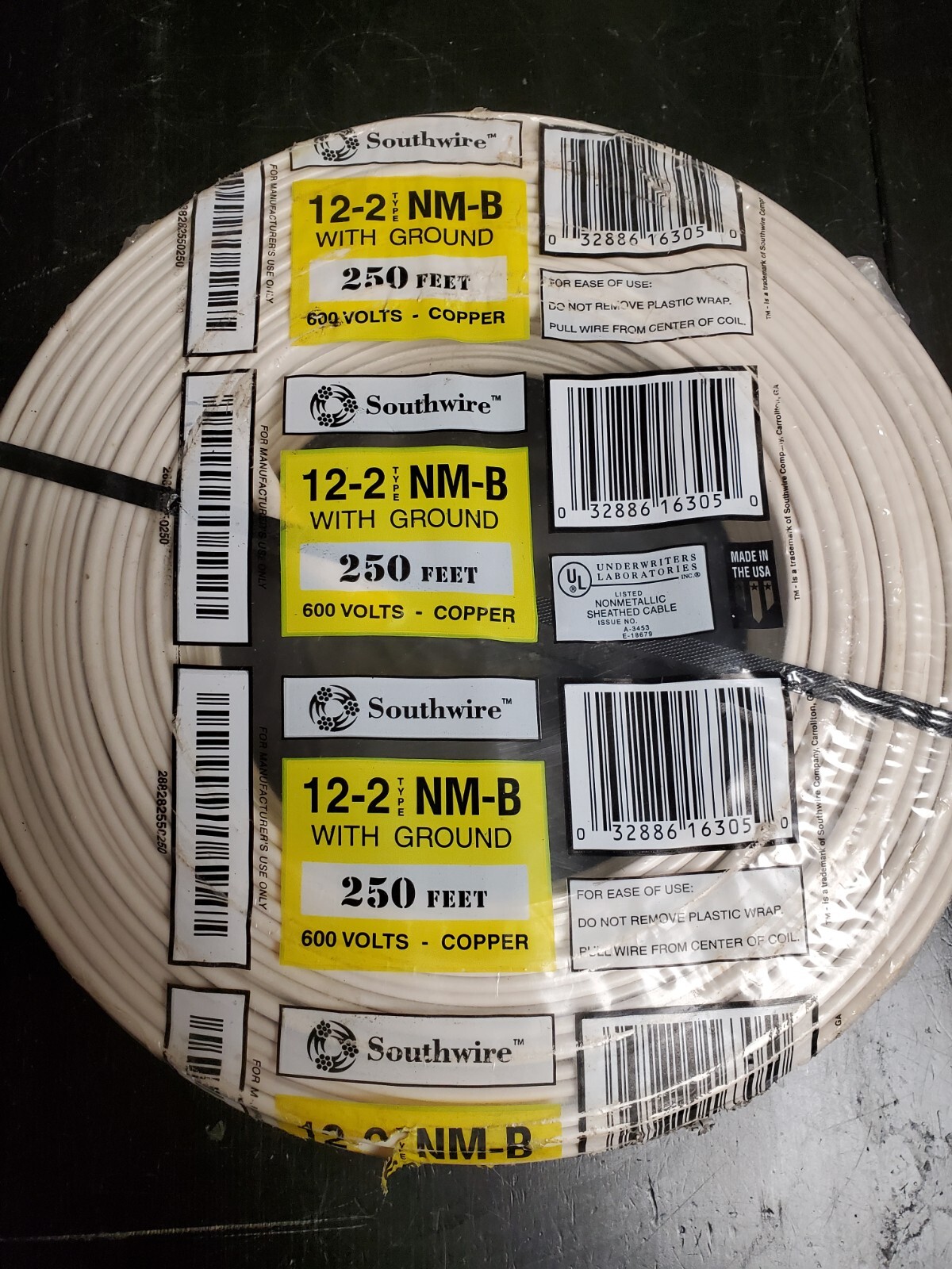 Brand New Southwire 12-2 Type NM-B with Ground Wire, 600 volts- copper ...