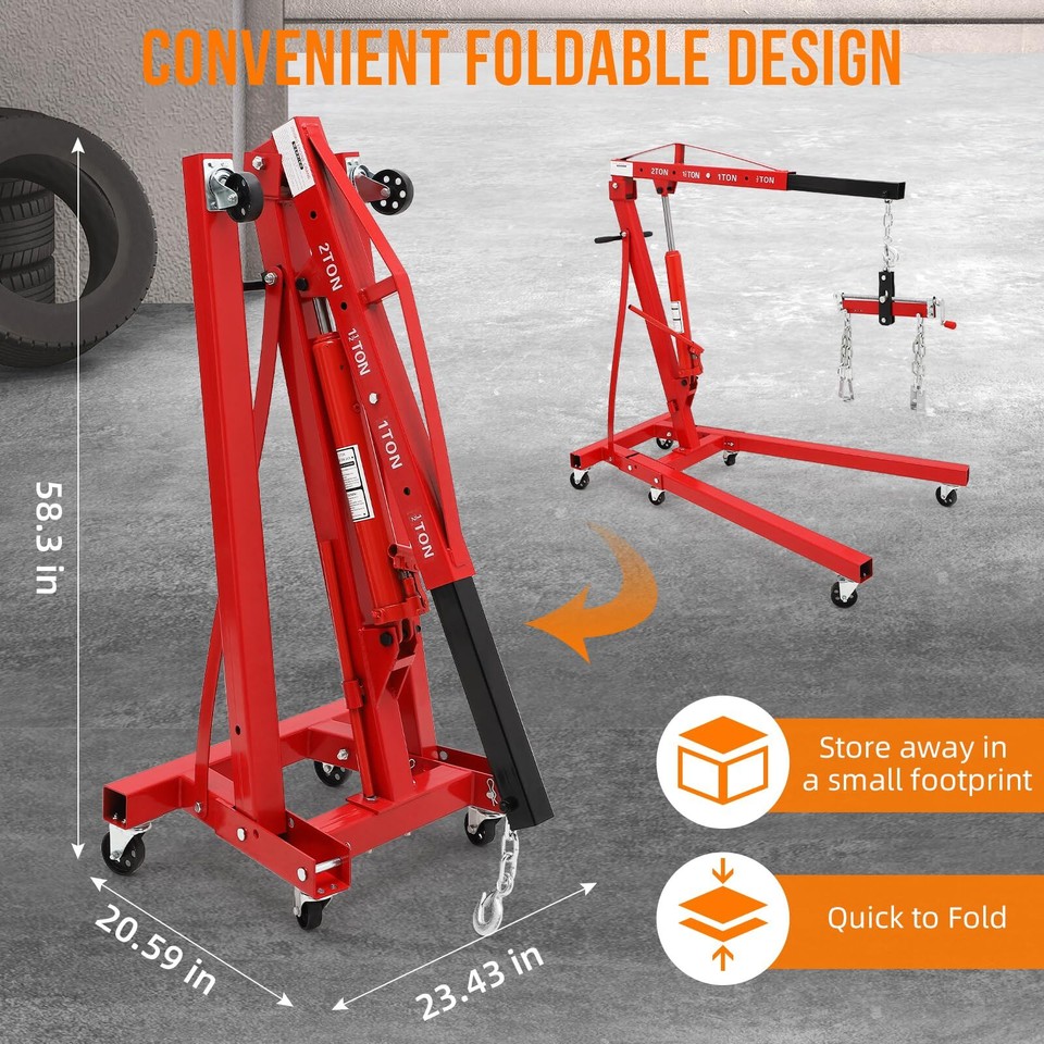 2 Ton Engine Hoist Folding Cherry Picker Engine Lift Hydraulic Shop ...