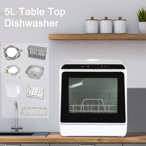 5L Mini Dishwasher 6-Program Table Top Freestanding Dish Cleaner LED ...