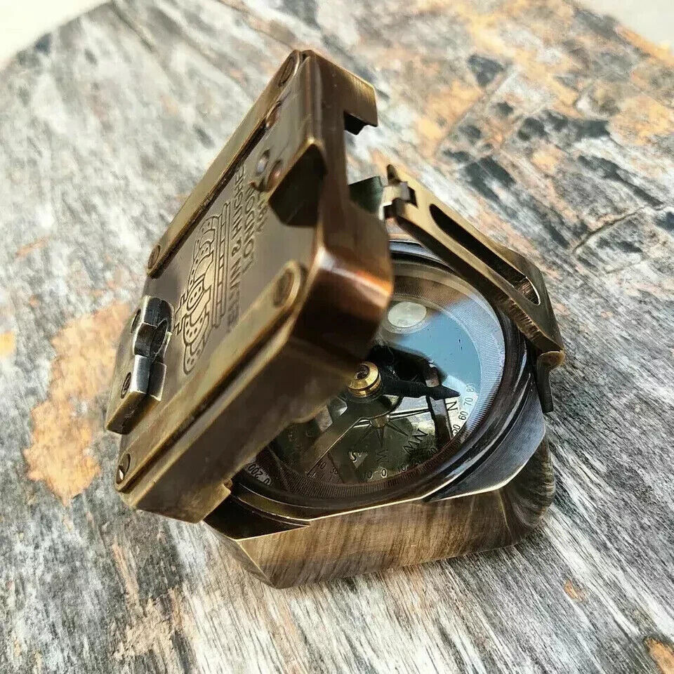 Antique brass solar compass Nautical boat gift sundial Pirate ship ...