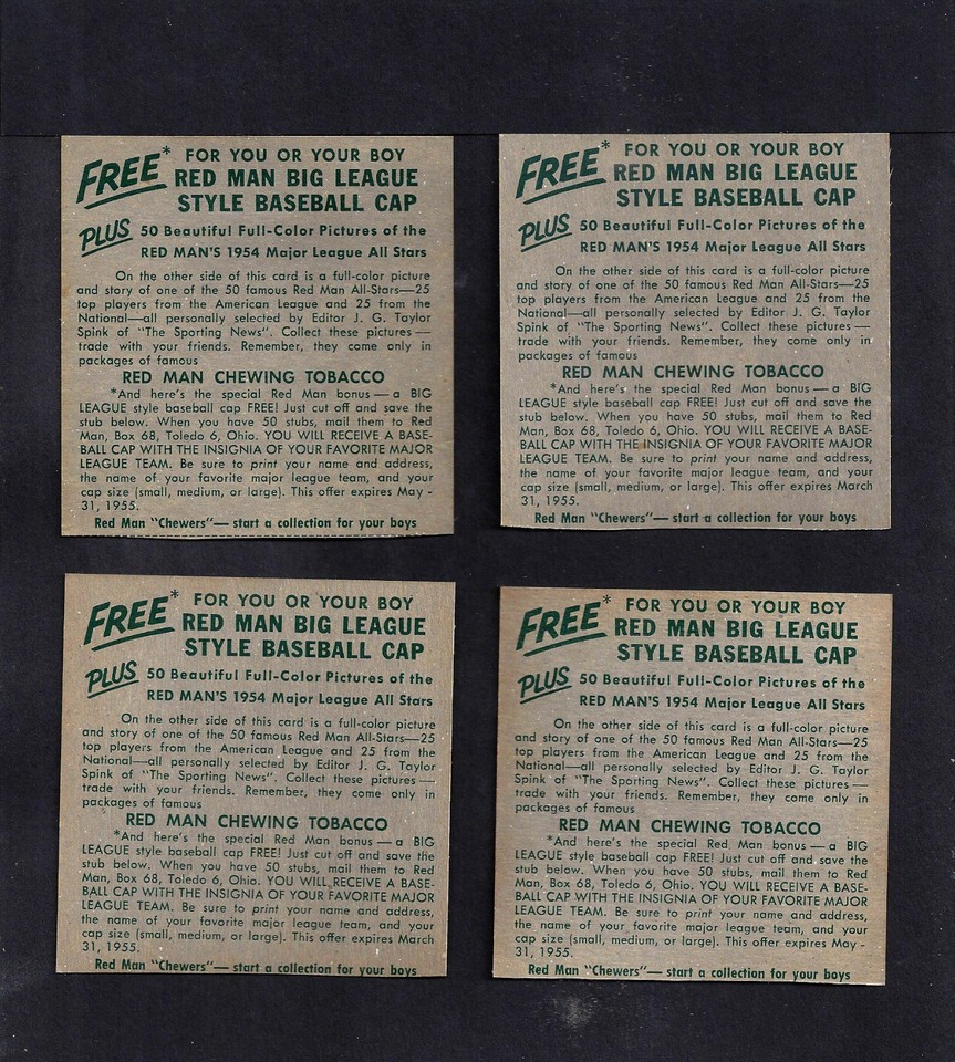 1954 RED MAN TOBACCO (13) CARD LOT --SNIDER, ASHBURN, FOX--NO TAB--HIGH ...