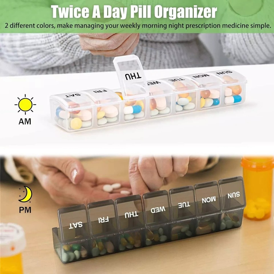 Black Extra Large Weekly Pill Box Organizer 7 Day Jumbo Pill Case | eBay