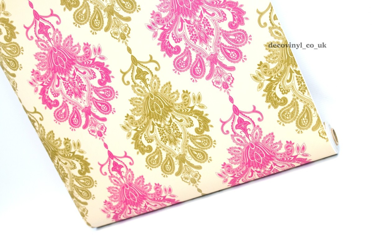 Pink And Gold Damask Wallpaper