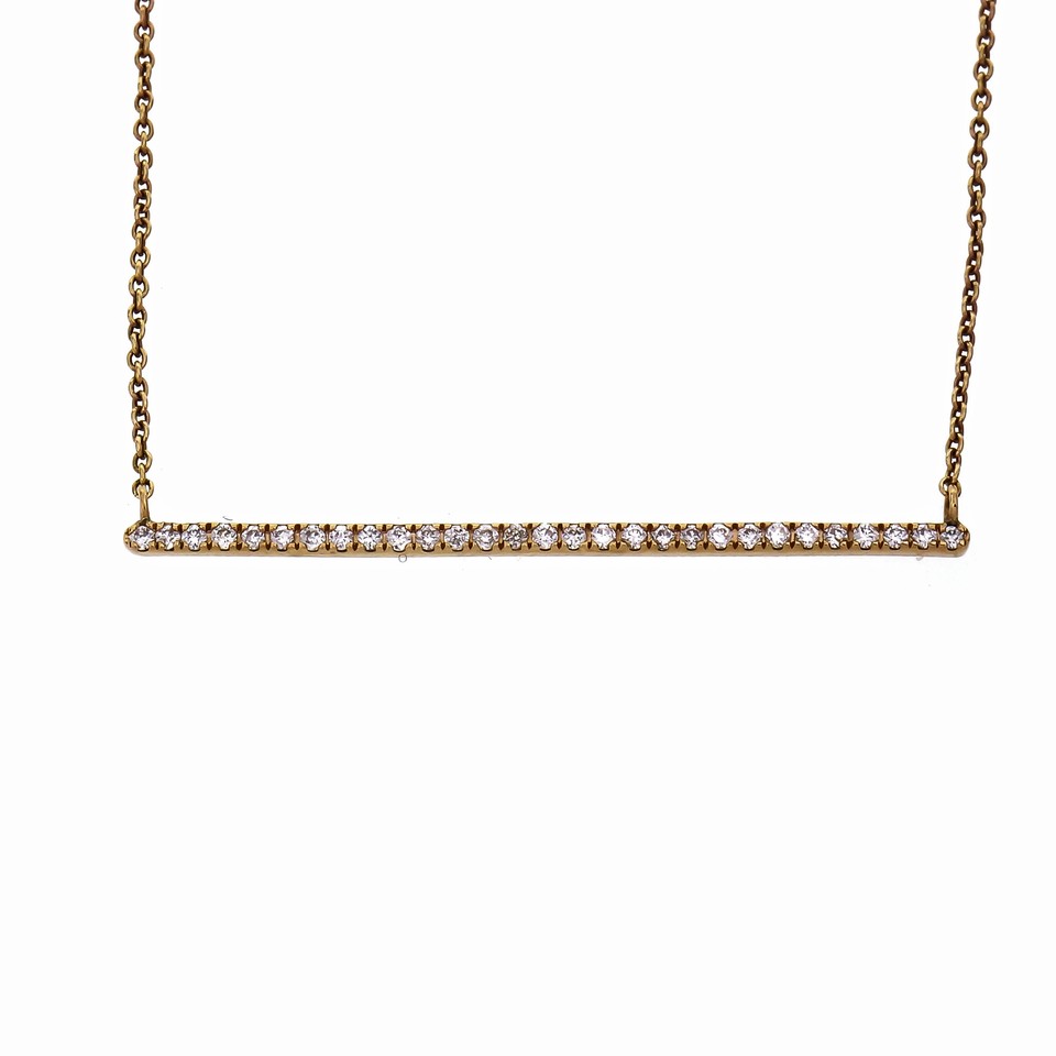 Pink Gold Diamond Bar Necklace 18k Full Cut Diamonds | eBay