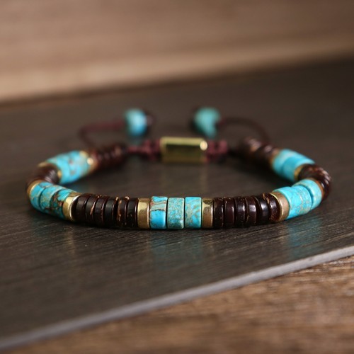 Natural Turquoise Coconut Shell Dainty Bracelet Healing Crystal ...