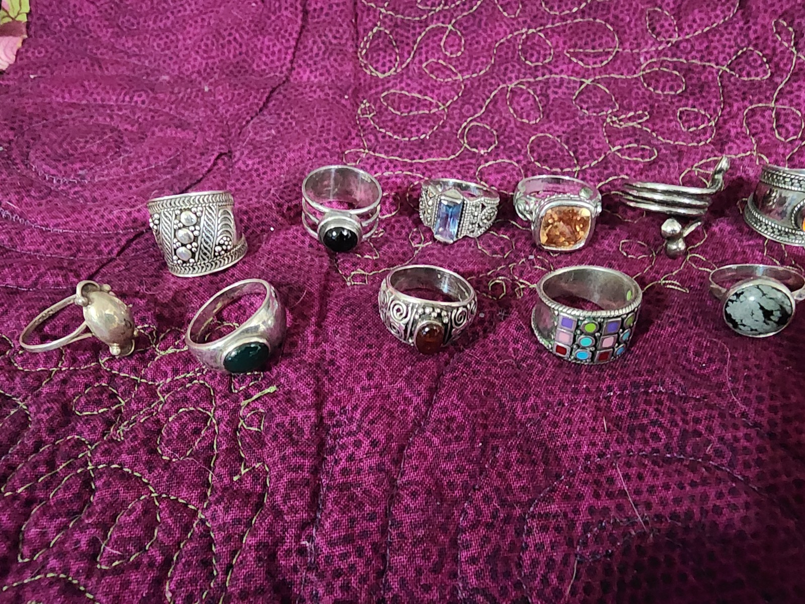 LOT OF 14-925 STERLING SILVER RINGS SEMI PRECIOUS STONES/Vtg/Antique 2. ...