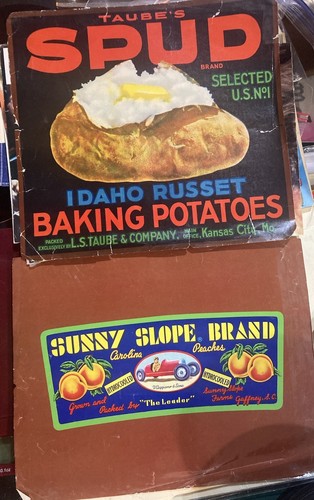 Lot of 24 Fruit Box Crate Labels Used,Potatoes,Yams,Peaches,Oranges ...