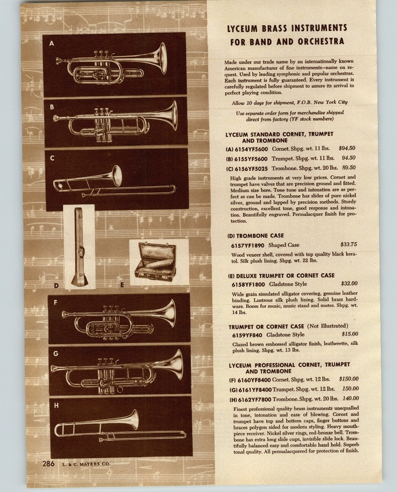 1954 PAPER AD Stewart Warner Table Radio Lyceum Trumpet Trombone Cornet ...