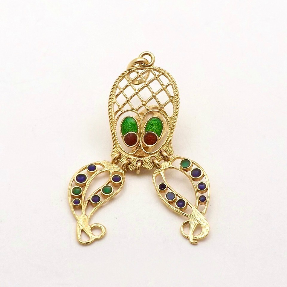 Solid 18k Gold Octopus Enamel Charm Pendant Moving Tentacles Italy 750 ...