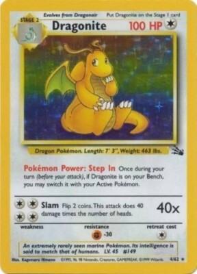Pokémon TCG - Dragonite - 4/62 - Holo Unlimited - Fossil Unlimited ...