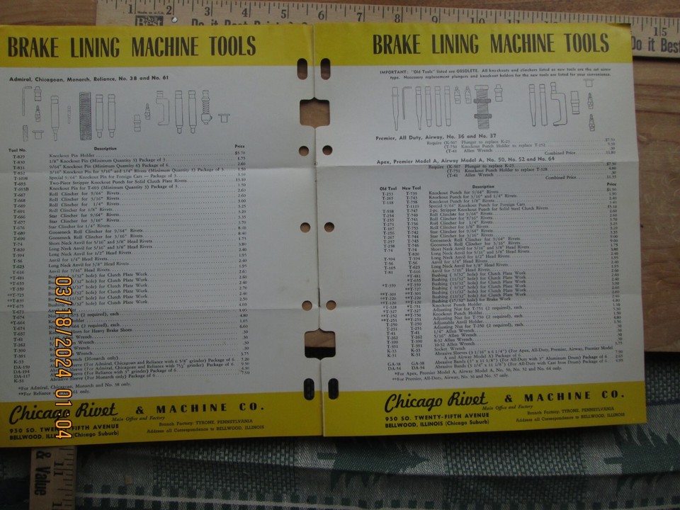 chicago tools brake lining machine tools catalog 1961 | eBay
