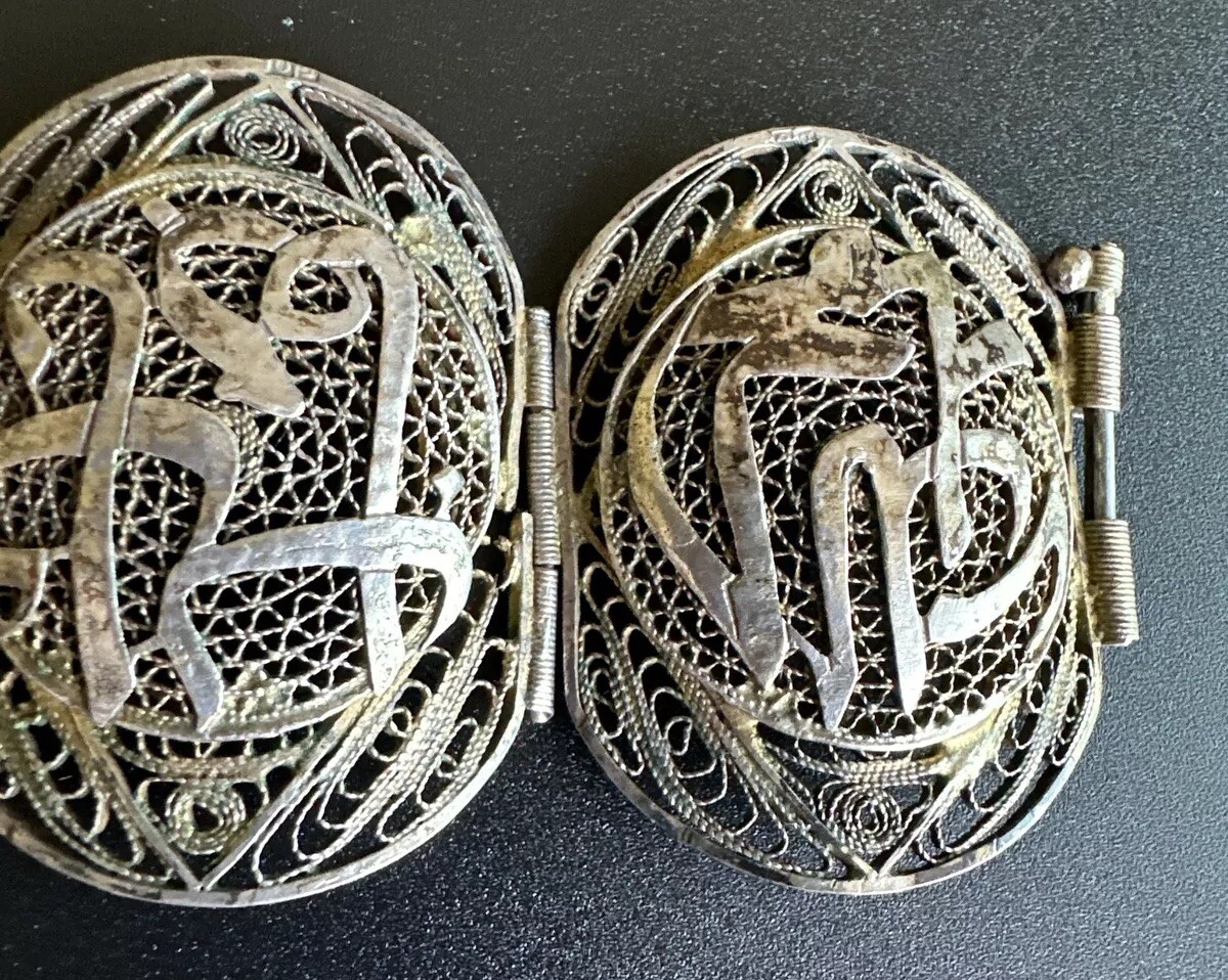 Antique Asian Gold Over Silver Filigree Writing Bangle Bracelet Signed ...