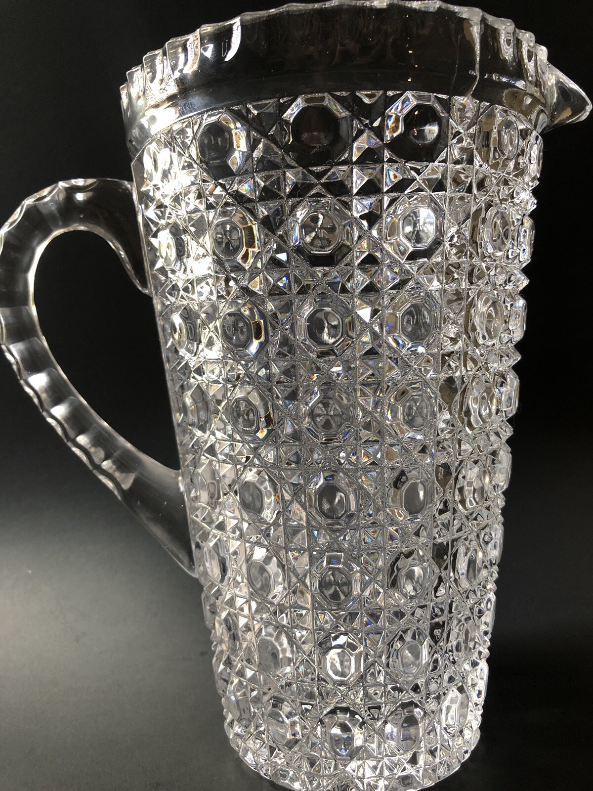 Vintage Diamond and Button Glass Pitcher Pressed Glass | eBay
