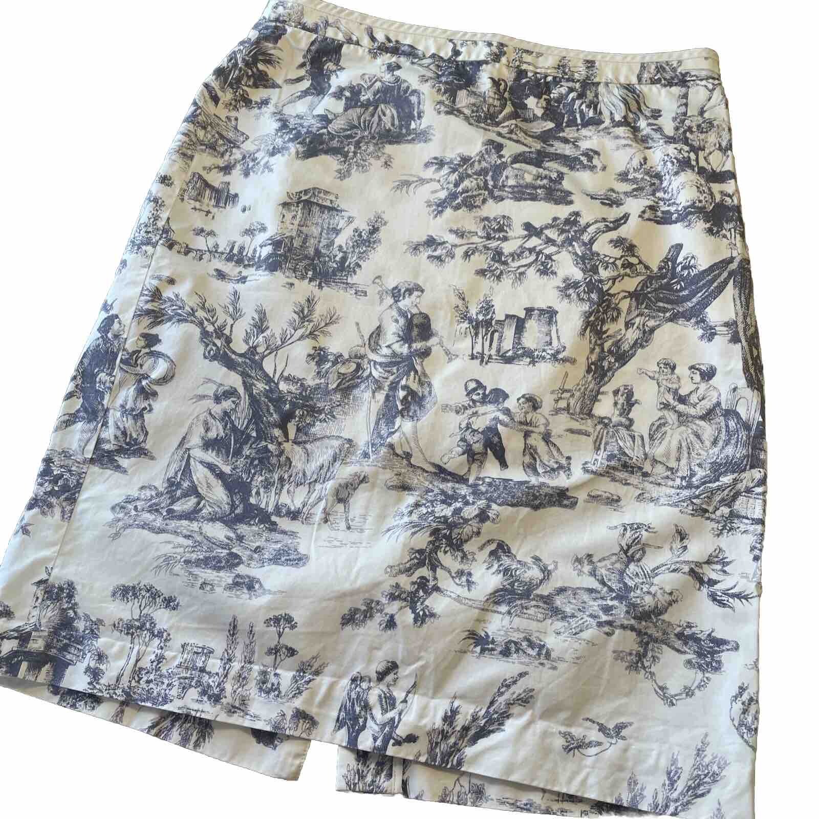 70 JCrew Rare Blue Toile Print Skirt Romantic Cottag… - Gem