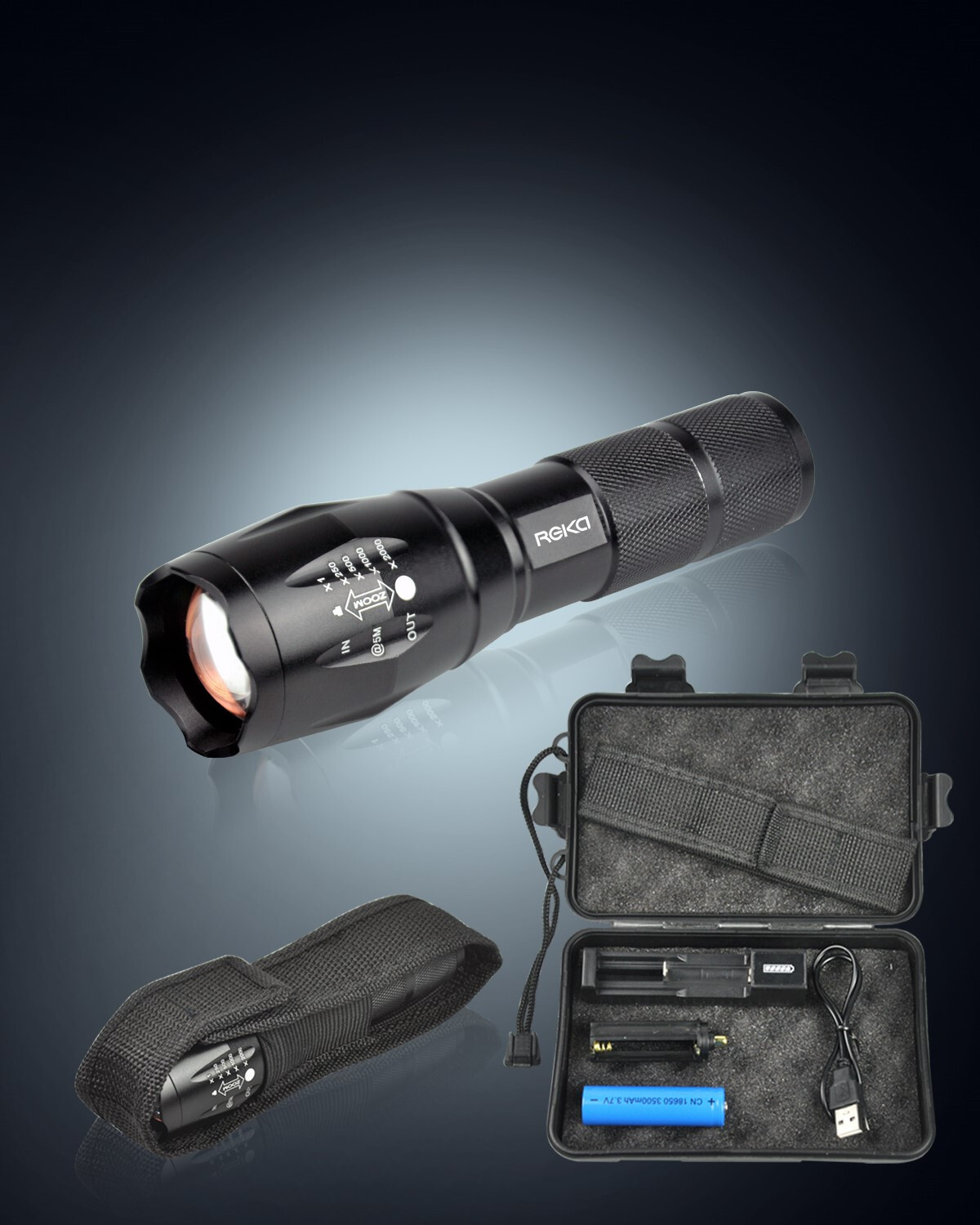 REKA LED Superbright Rechargeable Torch Flashlight with USB Charger and ...