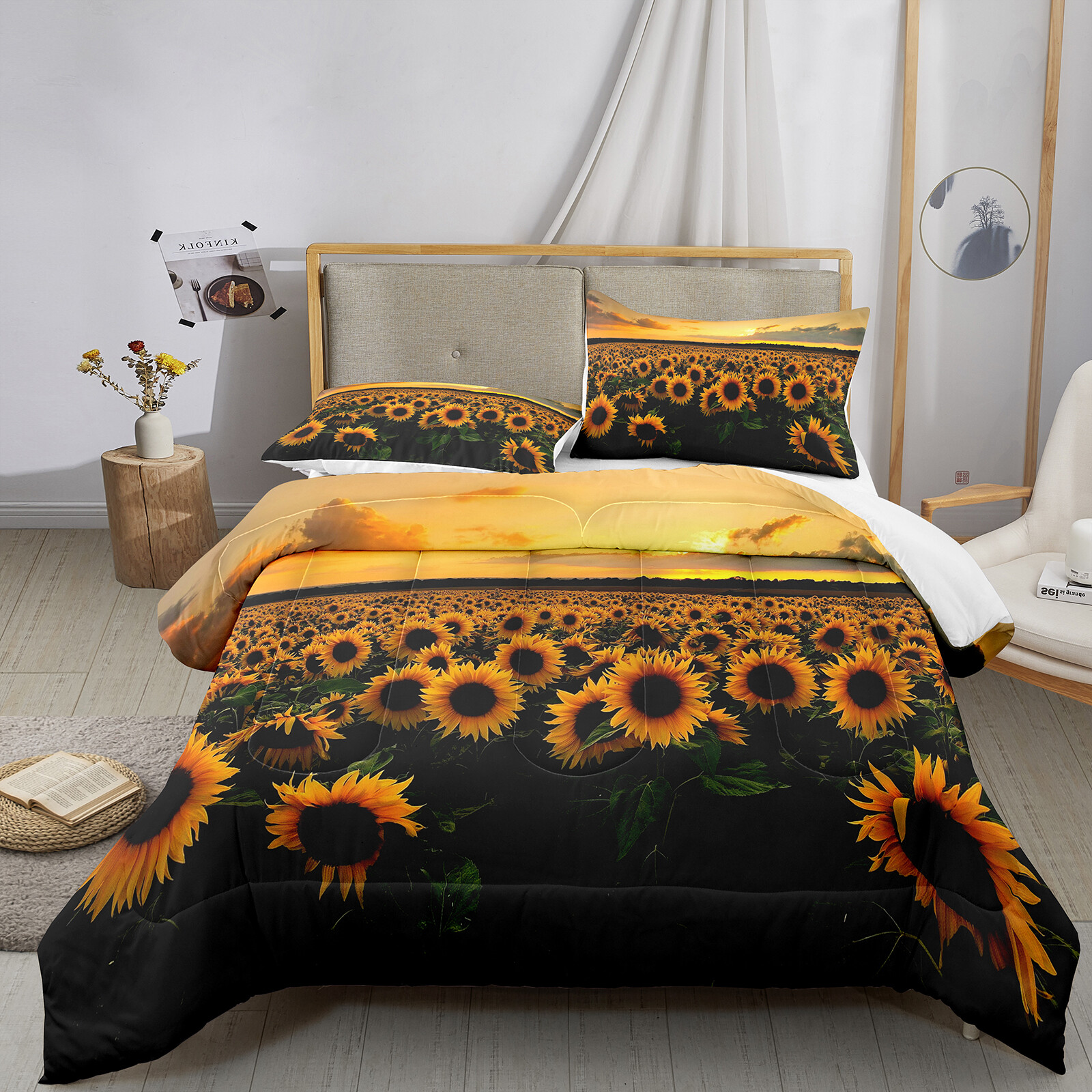 Flowers Sunflower Fields Sunflowers Butterfly Floral Doona Duvet Quilt ...