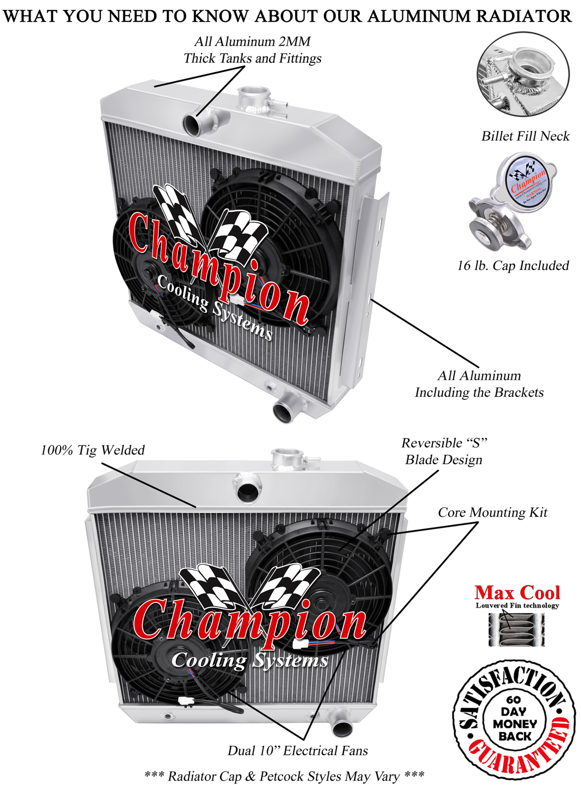 3 Row MN Champion Radiator W/ 2 10" Fans for 1955 1956 1957 Chevy Bel ...