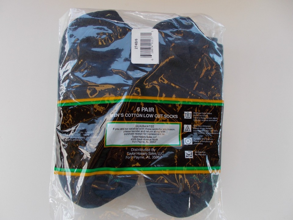 Hytest Made In USA Low Cut Socks Size 10-13 Six Pairs Black 82% Cotton ...