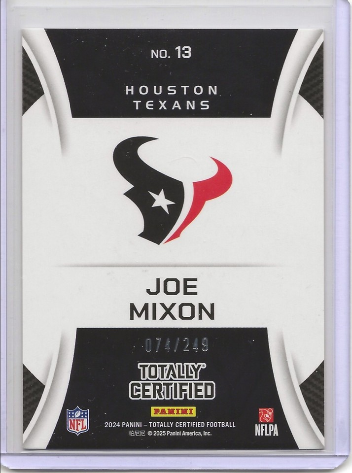2024 PANINI TOTALLY CERTIFIED JOE MIXON SUNDAY SPECIAL RED MIRROR /249 ...