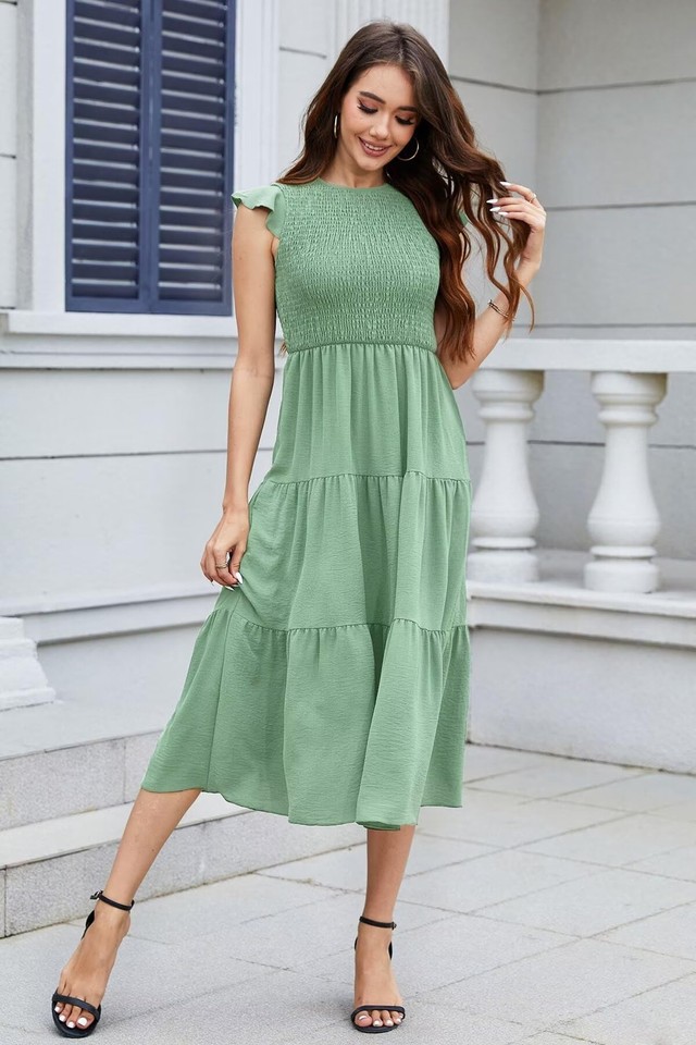 ZOOMOON Women's Maxi Dress Smocked Waist Army Green - Size XL | eBay