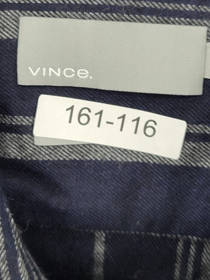 Vince Shirt Mens XXL 2XL Blue Gray Stripe Flannel Long Sleeve Button Up ...