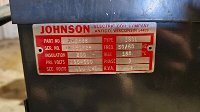 Johnson 12Kva Voltage Transformer Multi-Tap 190-600 EDM, CNC | eBay