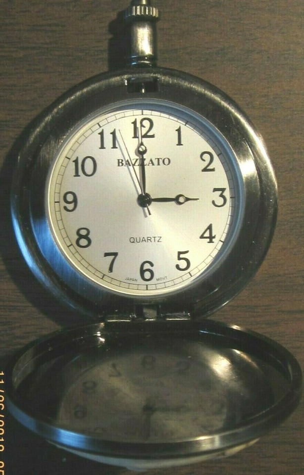 VINTAGE BAZZATO QUARTZ FISHING POCKET WATCH JAPAN MOVEMENT IN GREAT ...