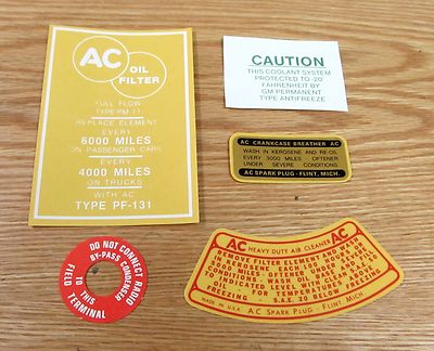 1956 1957 CHEVY ENGINE COMPARTMENT DECAL SET 2 BBL CARBURETOR ** USA ...