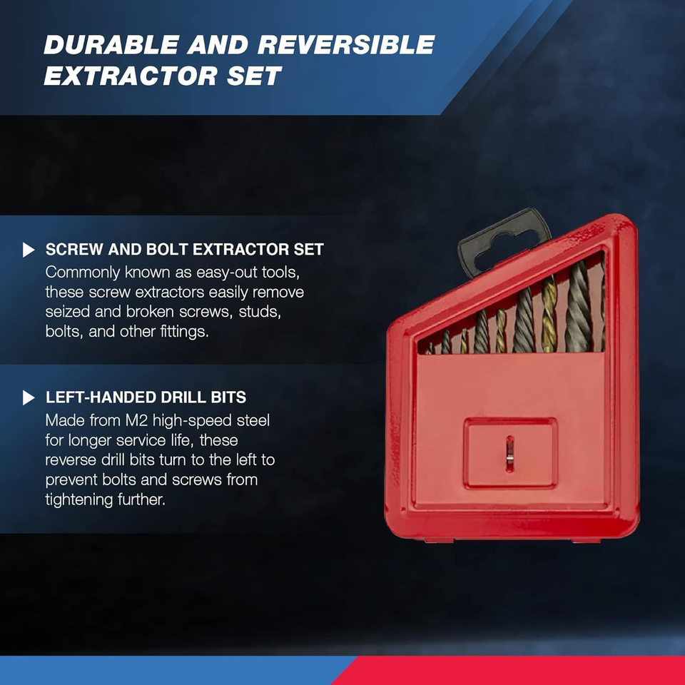 01925A Screw Extractor and Left Hand Drill Bit Set, 10 Piece | Alloy ...